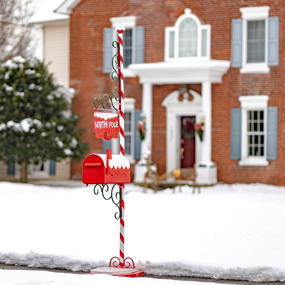 Tall North Pole Mailbox With Candy Cane Stand 185Cm