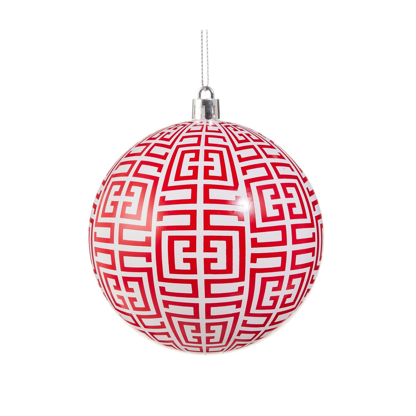 Red Greek Key Ball Ornament 10Cm